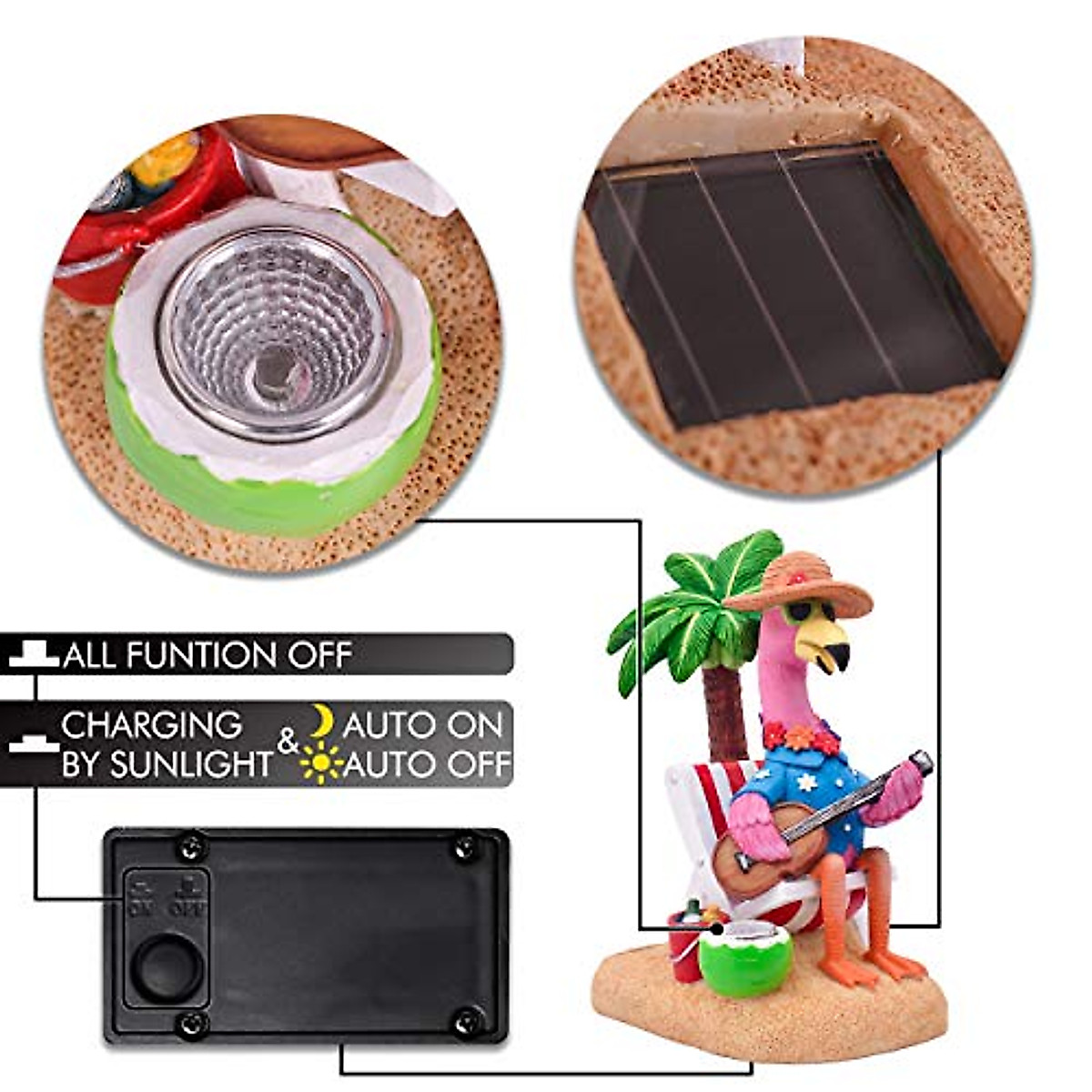 TERESA'S COLLECTIONS Flamingo Garden Statues with Outdoor Solar Lights for Yard,Hawaii Beach Flamingo Yard Art,Tropical Resin Sculptures Figurines for Patio Lawn Decorations,Gift,7.3"