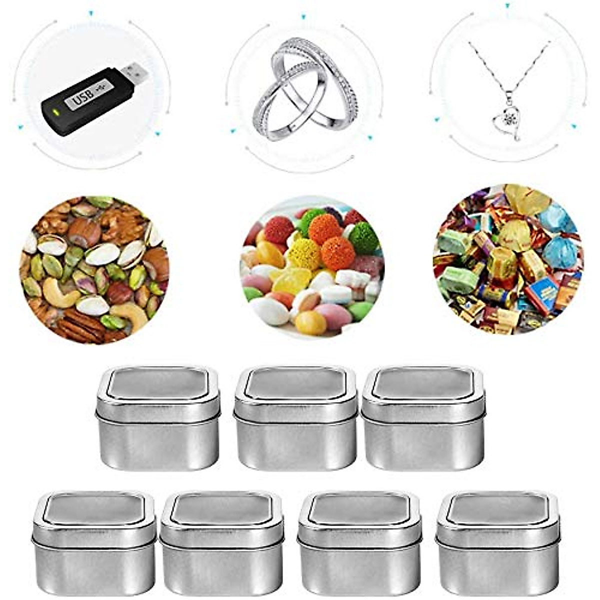 Square Metal Tins with Window Lids,15-Pack Empty Square Silver Tins for Candle Making, Candies, Gifts & Treasures (8 OZ)