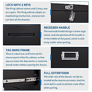 BYNSOE File Cabinet with Lock 4 Drawer Lateral File Cabinets for Legal/Letter A4 Size Metal Filing Storage Cabinet for Office Home Requires Assembly (4 Drawers, Black)