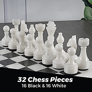 RADICALn 15 Inches Handmade White and Black Weighted Full Chess Game Set - Staunton and Ambassador Style Marble Tournament Chess Sets for Adults
