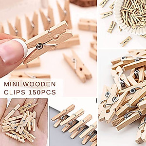 Sturdy Mini Clothes Pins for Photo, 150 Pcs 1 Inch Natural Wooden Clothespins with 33 FT Jute Twine, Small Clips for Crafts Display, Baby Shower Game, Hanging Decorative Pictures, Cocktail, Weddings