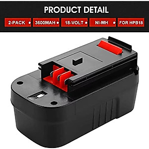 2Pack 3.6Ah HPB18 Ni-Mh Replacement Battery for Black and Decker 18V Battery HPB18 HPB18-OPE Compatible with Black Decker Battery 18 Volt Tools A1718 FS18FL FSB18 Firestorm Cordless Power Tool