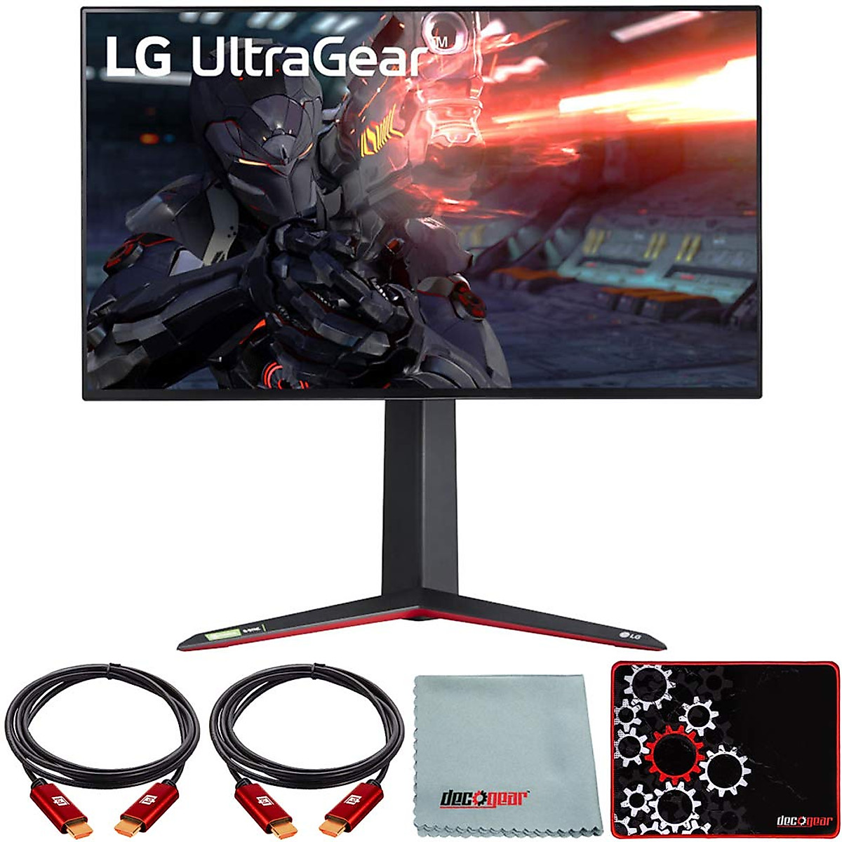 LG 27GN950-B 27 inch Ultragear 4K UHD Nano IPS 1ms 144Hz G-Sync Gaming Monitor Bundle with Deco Gear HDMI Cable 2 Pack + Gamer Surface Mousepad + Screen Cloth