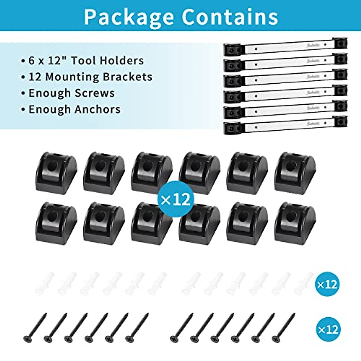 Rechabite 6 Pieces 12" Magnetic Tool Holder Strip, Stainless Steel Surface Tool Magnet Bar, Metal Tool Organizer Rack for Garage Organization, Easy To Install in Workshop, Mounting Screws Included