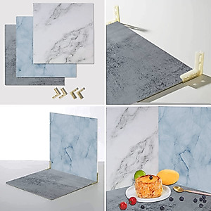 iProtech 5PCS 10Patterns Double Sided Photography Background Boards with 4 brakets, Waterproof Reusable 16x16in Cement/Marble/Wood/Brick Texture Photo Backdrop Props for Food Jewelry Cosmetics