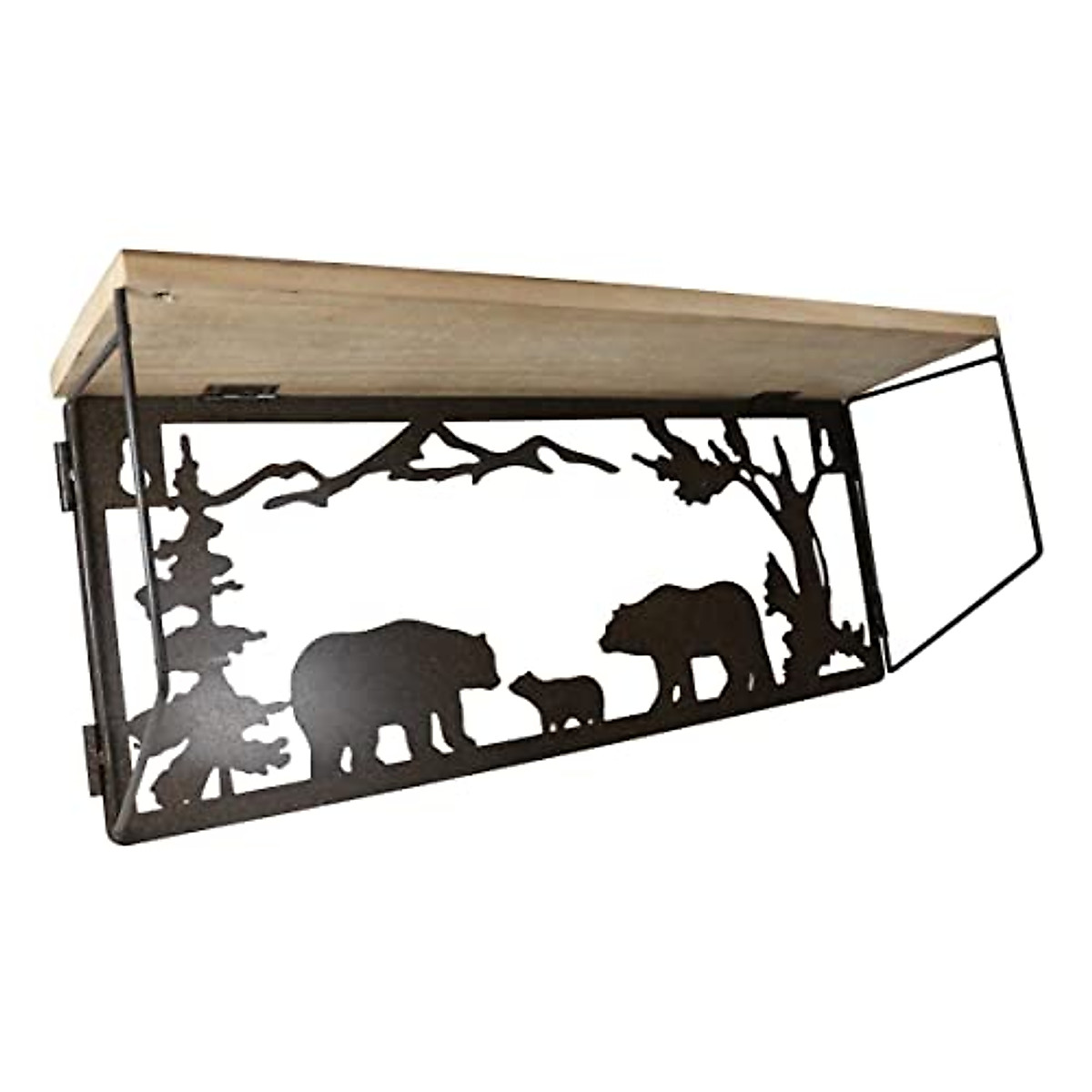 Ebros Gift Forest Woodlands Rustic Black Bear Family Metal Cutout Art Wall Hanging Floating Wood Shelf 20" Wide Rustic Bears Decorative Cabin Lodge Country Mountain Western Homes