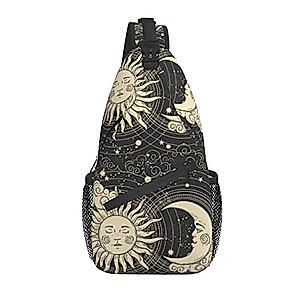 Sling Bag Tarot Sun Moon Witchy Astrology Night Psychedelic Hiking Daypack Crossbody Shoulder Backpack Travel Chest Pack for Men Women