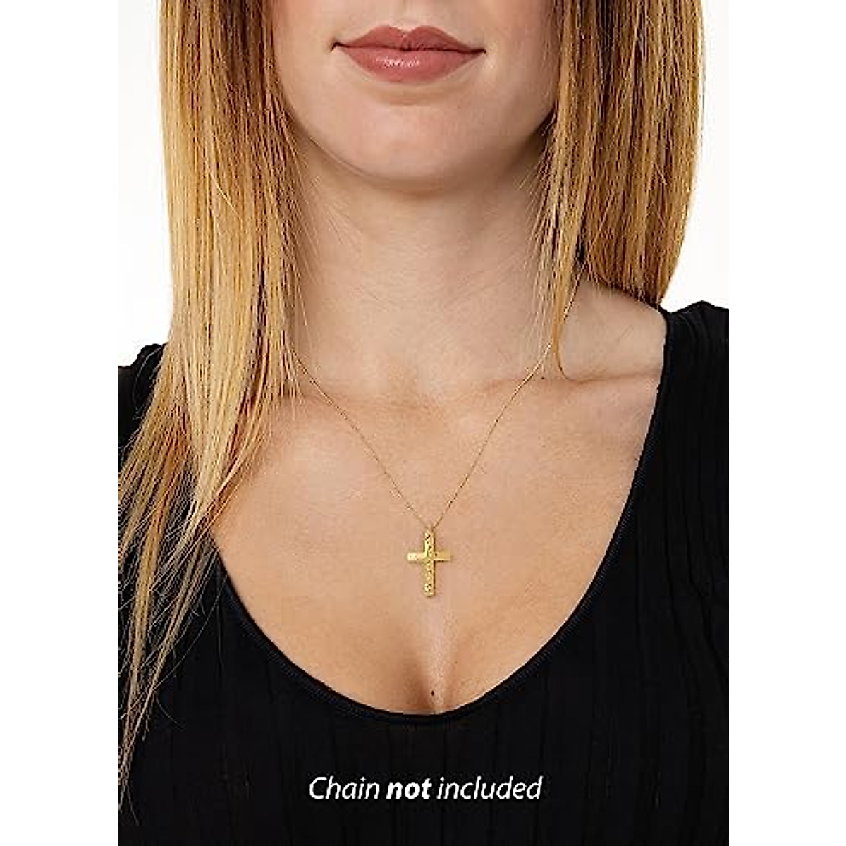 Lucchetta - Foot Prints in the Sand Yellow Gold Jesus Cross Pendant/Authentic Christian Jewelry from Italy/for Necklaces (up to 4mm)