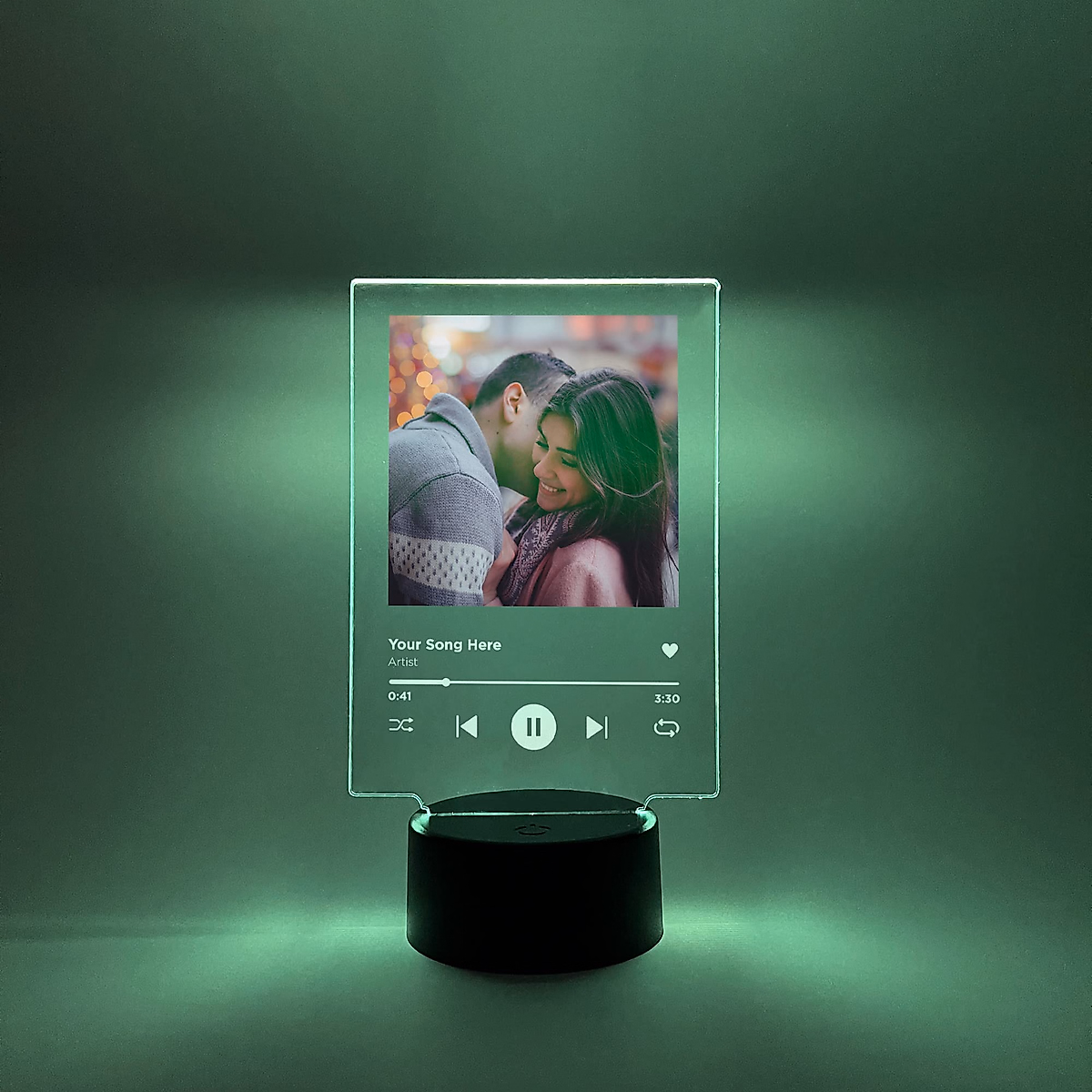 Custom Personalized Photo Song Framed Lyrics Music Scannable Code Album Cover Picture LED Light Up Stand Anniversary Wedding Couple Girlfriend Boyfriend Family Lamp 16 Color Options & Remote