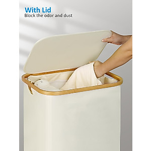 efluky Laundry Hamper with Wheels, Rolling Laundry Hamper with Lid and Removable Bag, Collapsible Dirty Clothes Hamper with Wheels for Laundry Room, Bedroom & Bathroom, 100L (26.4 Gallon) Beige