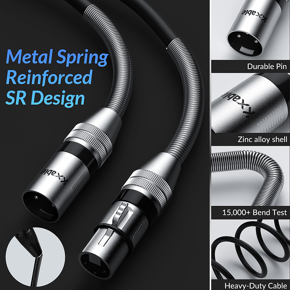 XLR to XLR Cable 100 Feet, Premium XLR Microphone Cable, Long Heavy Duty 22AWG OFC XLR Male to Female Cord, 3-Pin Shielded Mic Speaker Cable, Zinc Alloy Connectors, Metal Spring SR, Black