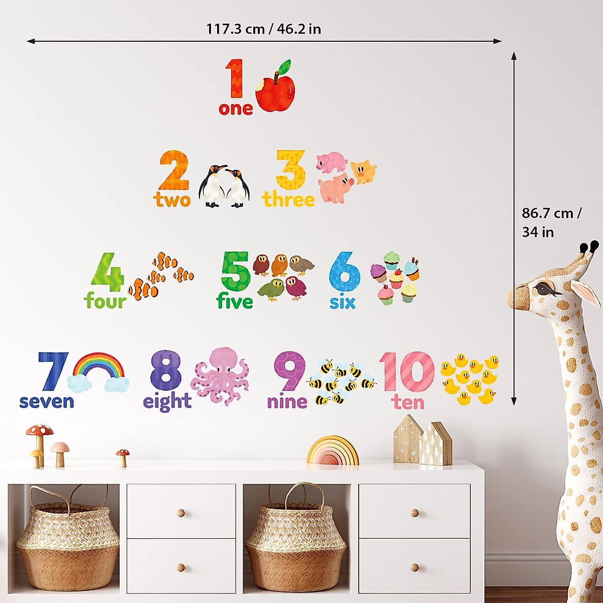 DECOWALL DS6-2020 Numbers Wall Stickers Wall Decals Peel and Stick Removable Wall Stickers for Kids Nursery Bedroom Living Room