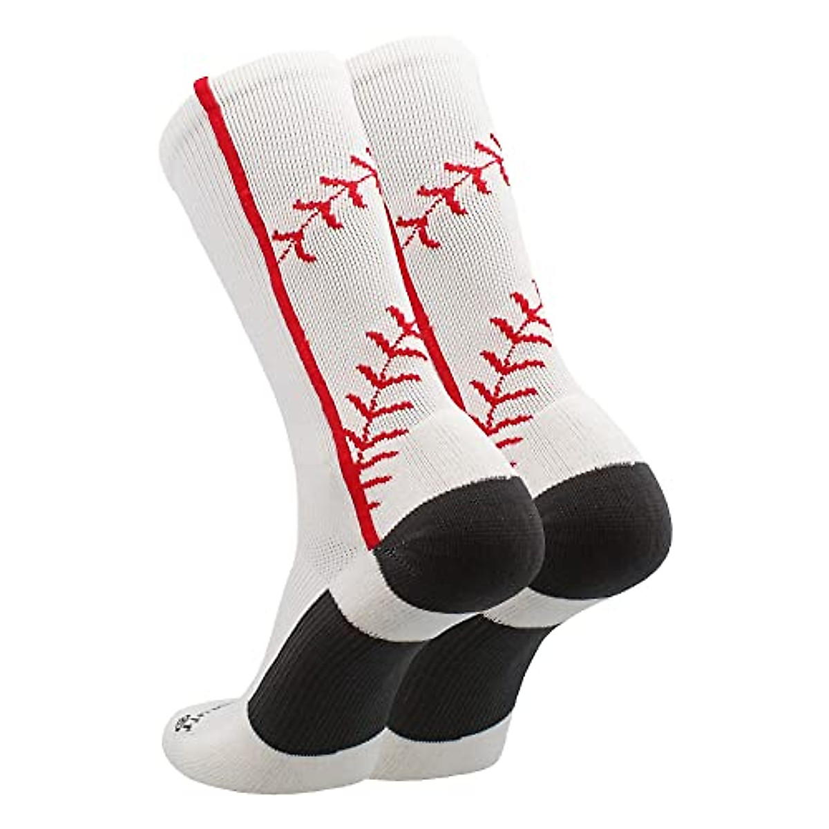 MadSportsStuff Baseball Socks with Stitches in Crew Length (White/Red, Medium)