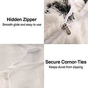 Aimuan Plush Shaggy Duvet Cover Set Faux Fur Fuzzy Cow Print Bedding Comforter Cover & Sets, Luxury Ultra Soft Crystal Velvet Reverse Fluffy Quilt Cover Set 3 Pcs (White, Queen)