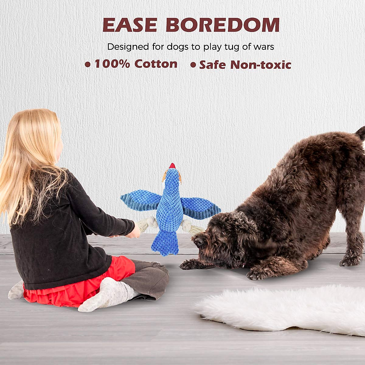 Squeaky Dog Toys Dog Chew Toy for Aggressive Chewers Dog Stuffed Animals Rope Chew Toy Dog Teethbrush Dental Chew Toy for Small Medium Large Doggy or Puppy Red-Billed Bird