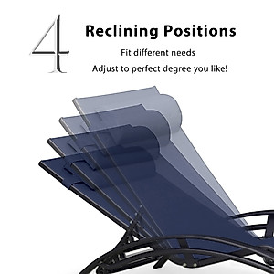 PURPLE LEAF Patio Chaise Lounge Chair Set with 2 Side Table Outdoor Pool Adjustable Recliner Chairs for Outside Beach Poolside Sunbathing Tanning Lounger