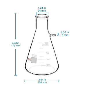 StonyLab Glass 500ml Heavy Wall Borosilicate Glass Filtering Flask, Bolt Neck with Tubulation, 500ml