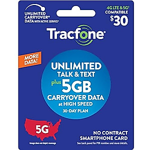 Tracfone $30 Unlimited Talk and Text Plus 5GB of Data / 30 Days (Physical Delivery)