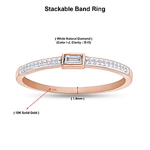 AFFY 1/10 Cttw Real Baguette And Round Cut Diamond Engagement Wedding Stackable Band Ring In 10k Solid Rose Gold (I-J Color, I2-I3 Clarity, 0.10 Cttw) Ring Size-6