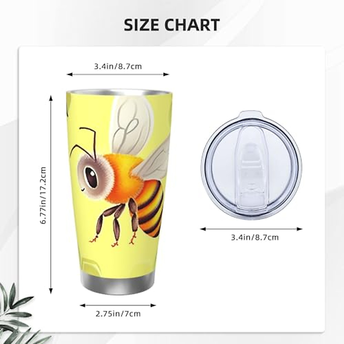 Bee in Flower Tumbler with Lid and Straw 20oz Stainless Steel Car Cup for Hot and Cold Drinks, Double Wall Insulated Travel Coffee Mug Reusable Drink Thermos Cup Birthday Gifts