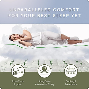 Cooling Mattress Topper - Queen Size | Plush Pad Mattress Topper for Back Pain Relief, 8-21" Deep Pocket | Viscose Made from Bamboo Pillow Top | Bedroom Essentials