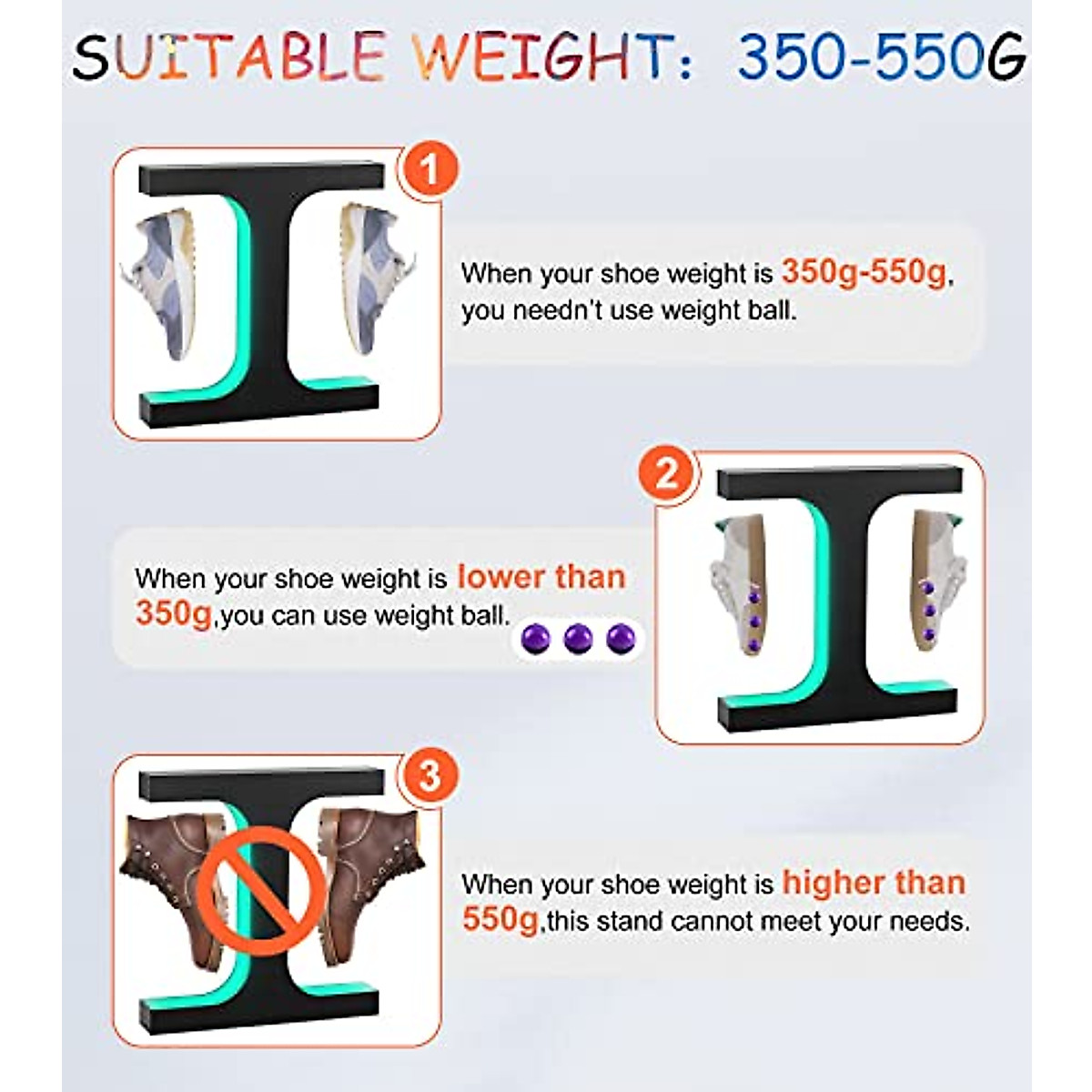 Meticuloso Levitating Shoe Display Stand, LED Floating Shoe Display, for Shoe Weight <550g Magnetic Levitating Sneaker Stand for Shoes Collectors Advertising Exhibition Shoe