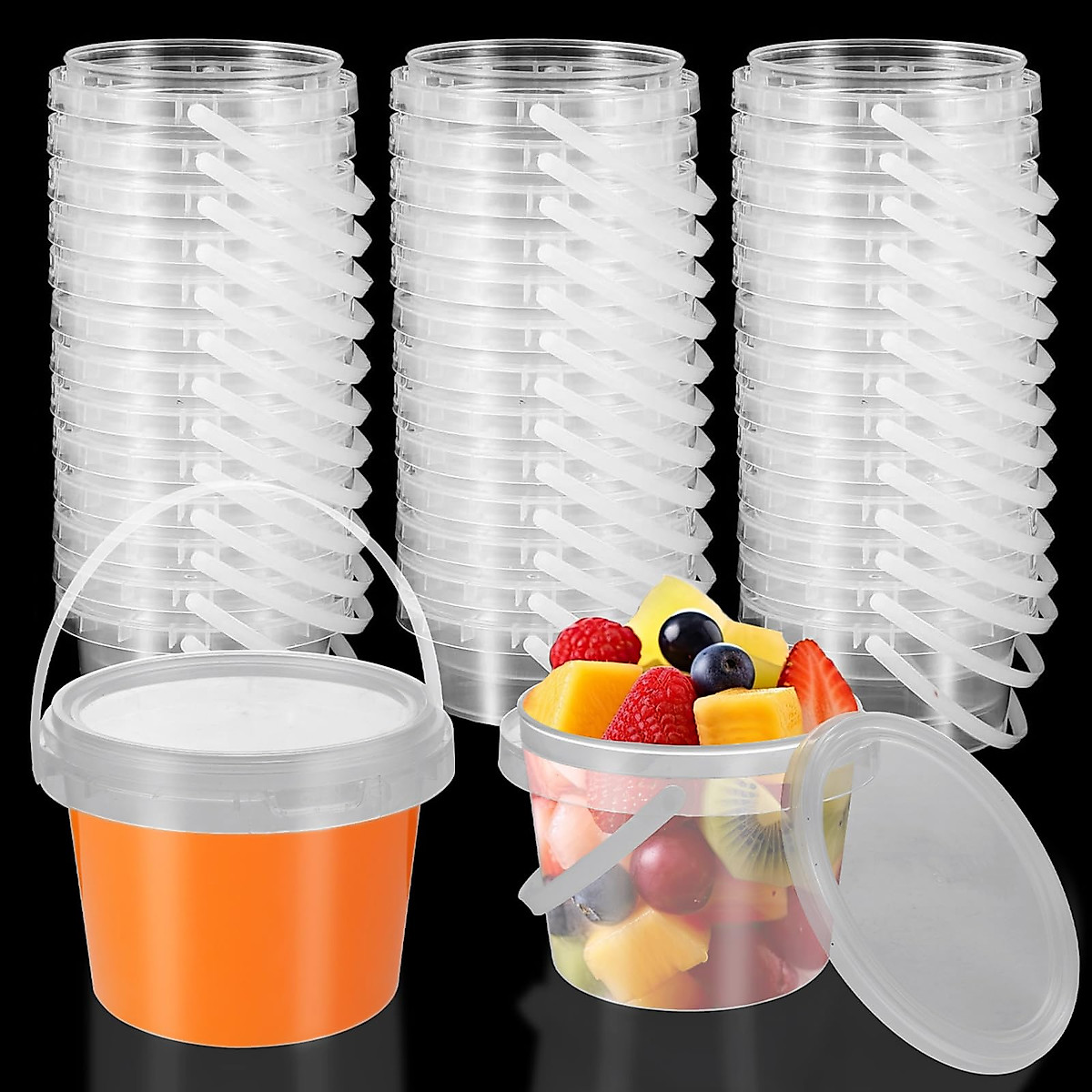 CYEAH 50 Pcs Slime Containers Bulk with Lids and Handles, 10 oz & 16 oz Plastic Storage Bucket Containers, Mini Toy Storage Case for DIY Art Craft, Pigment, Small Tools, Part Material