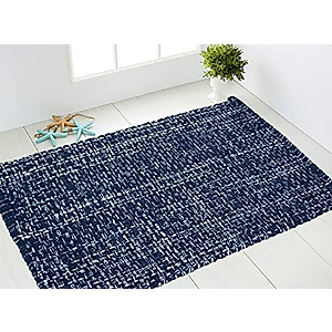 CHARDIN HOME Navy & White Cotton Throw Rug, 21x34 Inches Area Rug for Bathroom Kitchen entryway, Reversible Handwoven Rug Machine Washable.
