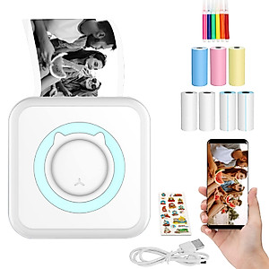 Carpower Mini Printer Portable, Pocket Thermal Printer with 7 Rolls Paper, Bluetooth Wireless Instant Photo Printer Compatible with iOS Android for Picture Receipt Label Note QR Code Inkless Printing