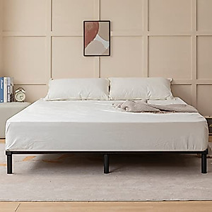 Queen Bed Frame, 7 Inch Metal Platform Bed Frame Queen Size No Box Spring Needed, Floor Bed Frame with Steel Slat Tool-Free Easy Assembly Non-Slip Mattress Foundation, 9-Leg Heavy Duty Bedframe, Black