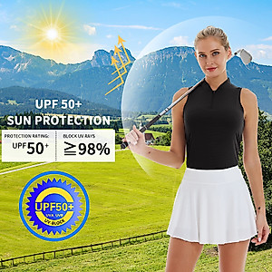 CQC Women's Sleeveless Golf Polo Tennis Shirts Zip Up Quick Dry UPF 50+ Athletic Tank Tops Moisture Wicking Sport Casual Black S