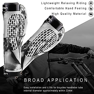 TOPCABIN Bike Grips,Ergonomic Design Bicycle Grips Widen Holding Rubber Bike Handlebar Grips with Aluminum LockGrips for Bike Mountain Road MTB (Rubber White (1 Pair))