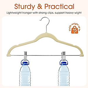 Cozymood Velvet Skirt Hangers - Pack of 24 - Velvet Hangers with Clips Ultra Thin Non Slip Velvet Pants Hangers Space Saving Clothes Hanger for Trouser, Skirts, Jeans, Dress (Beige)