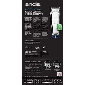 Andis 12470 Professional Master Corded/Cordless Hair & Beard Trimmer, Adjustable Carbon Steel Blade Hair Clipper for Close Cutting, Chrome, Silver - 5 Piece Set