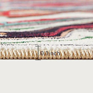 Washable Melting Retro Oriental 5x7 Area Rugs Carpet - Low Pile Thin Soft Shag Abstract Wavy Funky Tribal Traditional Antique Southwestern Rug for Bedroom Living Room Dining Room Entryway Office