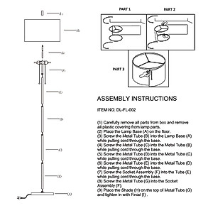 DEEPLITE Modern Floor Lamp, Tall Standing Lamp with 2 Bulb Socket for Office Bedroom Living Room Bright Lighting, Brushed Nickel Body, White Lampshade