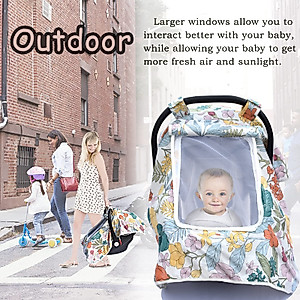 Baby Carseat Cover for Girls Boys, Yoinnt Infant Car Seat Canopy Cover for Babies, Universal Carrier Cover with Breathable Mesh Peep Window for Newborn, Suitable for All Seasons