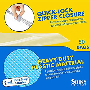 [PACK of 50 ] Extra Large BIG Food & Organization Storage Bags with Easy Open Close SLIDER closure,5 Gallon 18"x 24" Clear, For Travel, Organization, Moving, Meal Prep, Freezer, 2 Mill. Thick