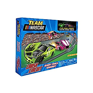 Far Out Toys NASCAR Crash Circuit Short Track Speedway | 2 Electric Powered Cars, 2 Flash Chargers, 6 Driver and Pit Crew Figurines, 3.7 Ft Assembled | Capture The Momentum and Thrill of Nascar