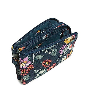 Vera Bradley Women's Cotton Double Zip ID Case Wallet with RFID Protection, Fresh-Cut Floral Green, One Size