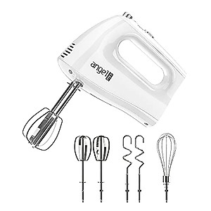 Mini Angel Hand Mixer, 400W Portable Kitchen Handheld Mixer with Eject Button, 5 Speed & 5 Stainless Steel Accessories, Egg Beaters and Whisk for Easy Whipping Cake, Cream, Batters, Cookies
