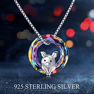 JUSTKIDSTOY Pig Crystal Pendant Necklace 925 Sterling Silver Pig Jewelry Cute Pig Gifts for Women Daughter Christmas
