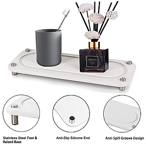 Sink Caddy, Tingtio Instant Dry Kitchen Sink Organizer Sponge Holder Bathroom Countertop tray Diatomaceous Pedestal Stand Riser with Stainless Steel Feet and Rubber Bottom White