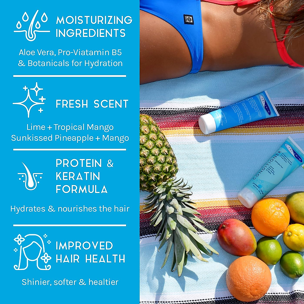 TRISWIM Hair Care Gift Set | Chlorine Shampoo and Conditioner for Swimmers, 8.5 fl oz | Paraben-Free with Aloe Vera and Chamomile | Restores Chlorine-Damaged Hair | Includes Body wash & Lotion Samples