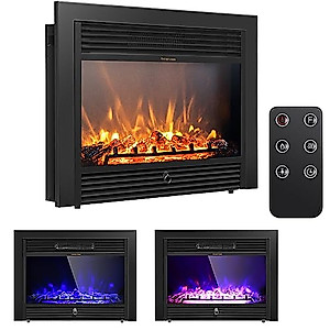 Giantex Wall Fireplace Electric with Remote Control, 28.5" Electric Fireplace Insert Recessed Mounted with 3 Color Adjustable Flames, 2 Modes Heat, 8 H Timer, 5 Brightness Settings, 750/1500W Heater