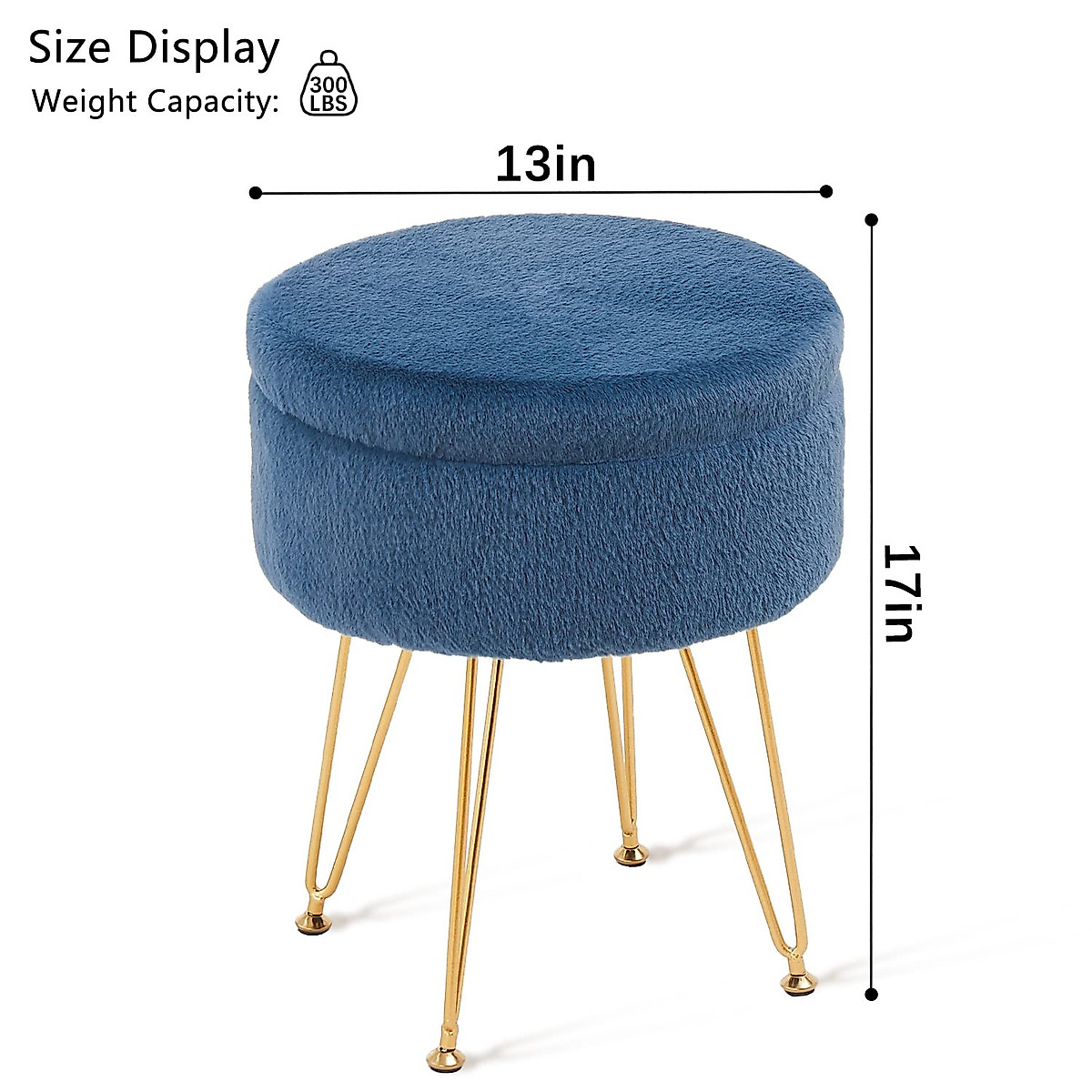 Cplxroc Footrest Footstools Round Faux Fur Ottoman with Storage Space Soft Vanity Chair Seat Coffee Table Ottoman Small Side Table Metal Legs with Adjustable Footings