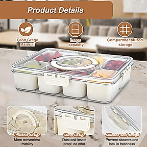 Tenlary Divided Serving Tray with Lid and Handle - Snackle Box Charcuterie Container for Portable Snack Platters-Clear Storage Organizer for Candy,Fruits,Nuts - Perfect for Entertaining Party