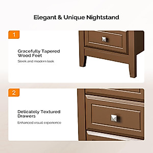 Bonnlo Nightstands Set of 2, 3 Drawer Night Stand for Bedroom with Metal Knobs, Wooden Bedside Table, Brown Nightstand/End Table/Side Table for Small Spaces, College Dorm, Kids' Room, Living Room