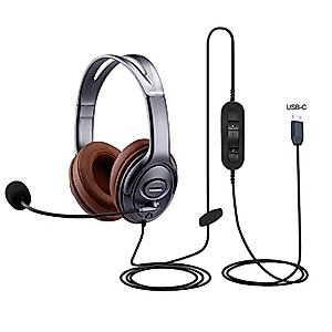 EMAIKER USB Type C Headphones Over Ear Headphone USB C Headset with Noise Cancelling Microphone with Mic Mute Button Audio Control, Works with PC Laptop Cell Phones