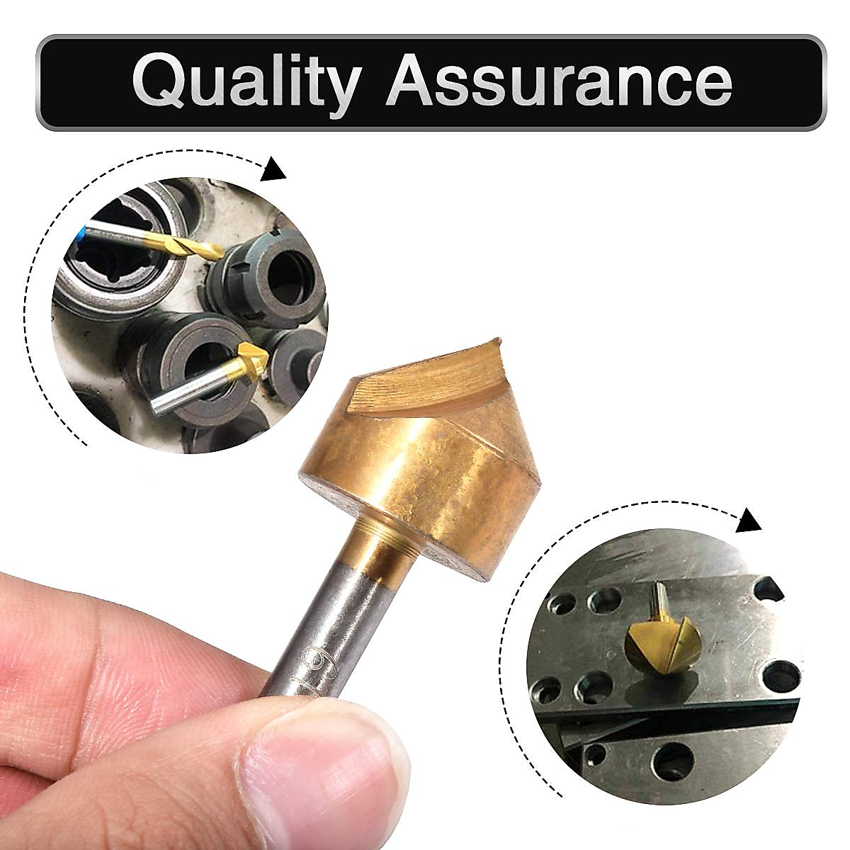 HOHXEN 5Pcs Titanium Chamfering Countersink Drill Bit Set - 3/8" 1/2" 3/4" - 10mm 12mm 19mm for Wood Metal Quick Change Drill Bit Set